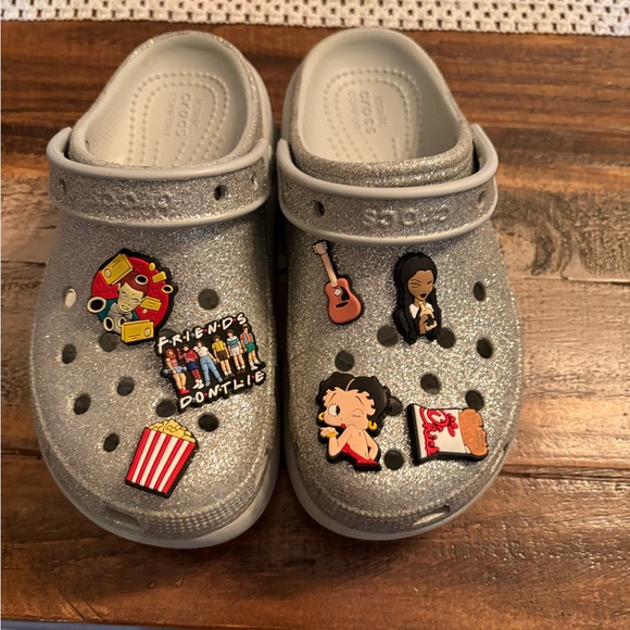 CROCS | Shoes | Crocs Light Gray Sandals With Colorful Jibbitz | Poshmark